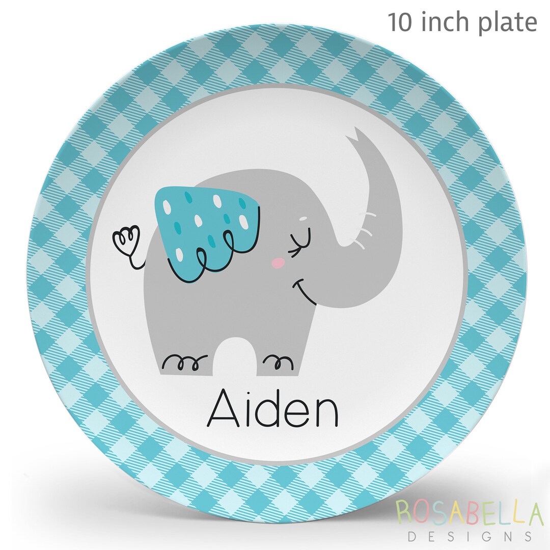 Elephant Plate Boy, Cute Boho Elephant, Plate for Toddler, Baby Girl or ...