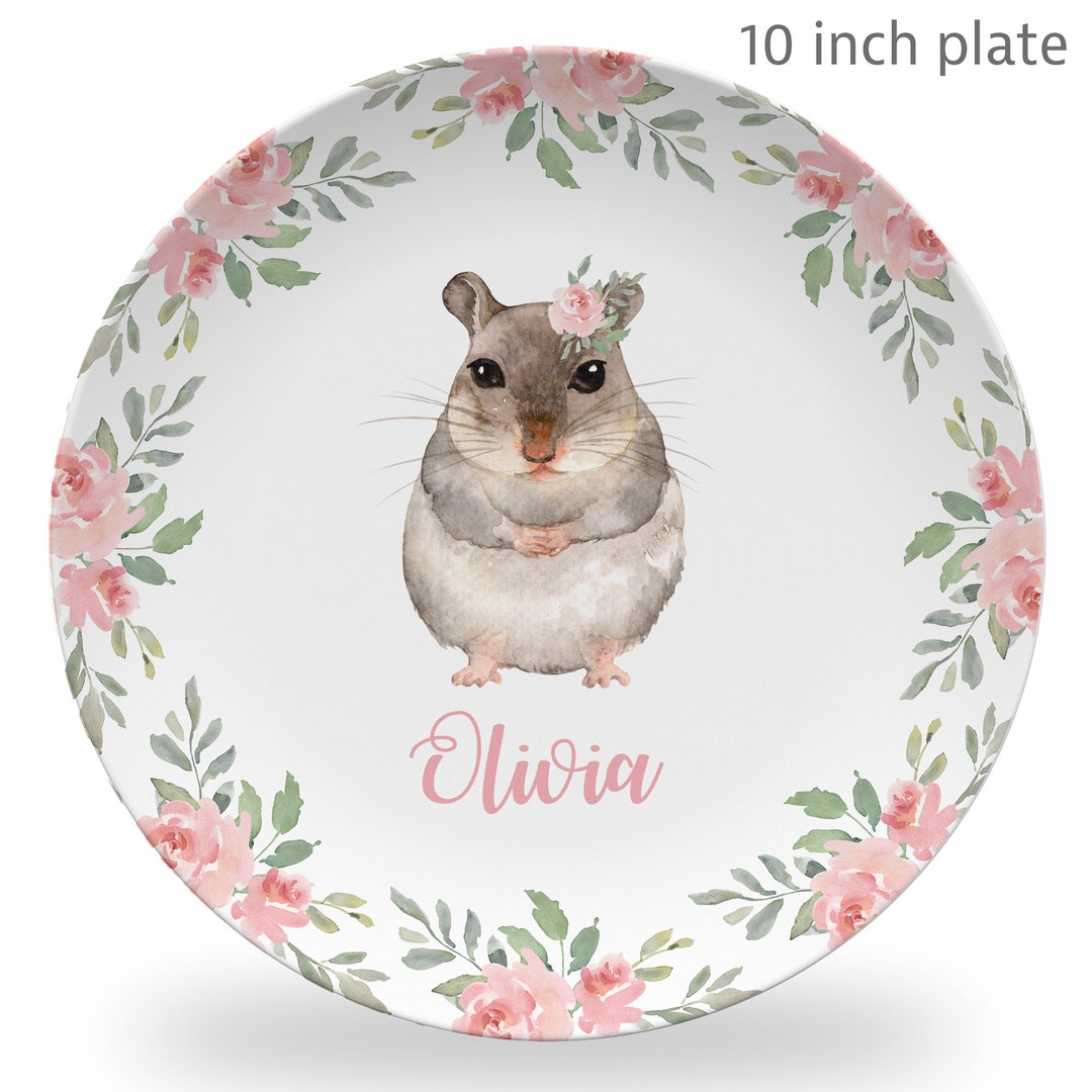 Personalized Hamster Plate: Floral Girl Gift, Custom Kids Toddler Plate ...