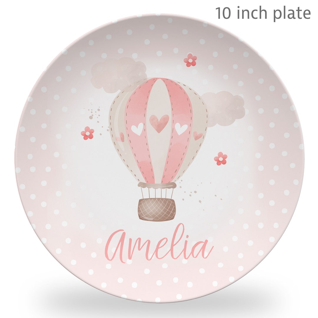 Balloon Plate Personalized Plate in Pink Hot Air Balloon Baby Girl Gift ...