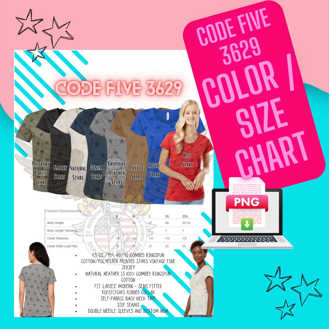 Size / Color Chart Code Five 3629 Scoop Neck T-shirt Digital Download ...