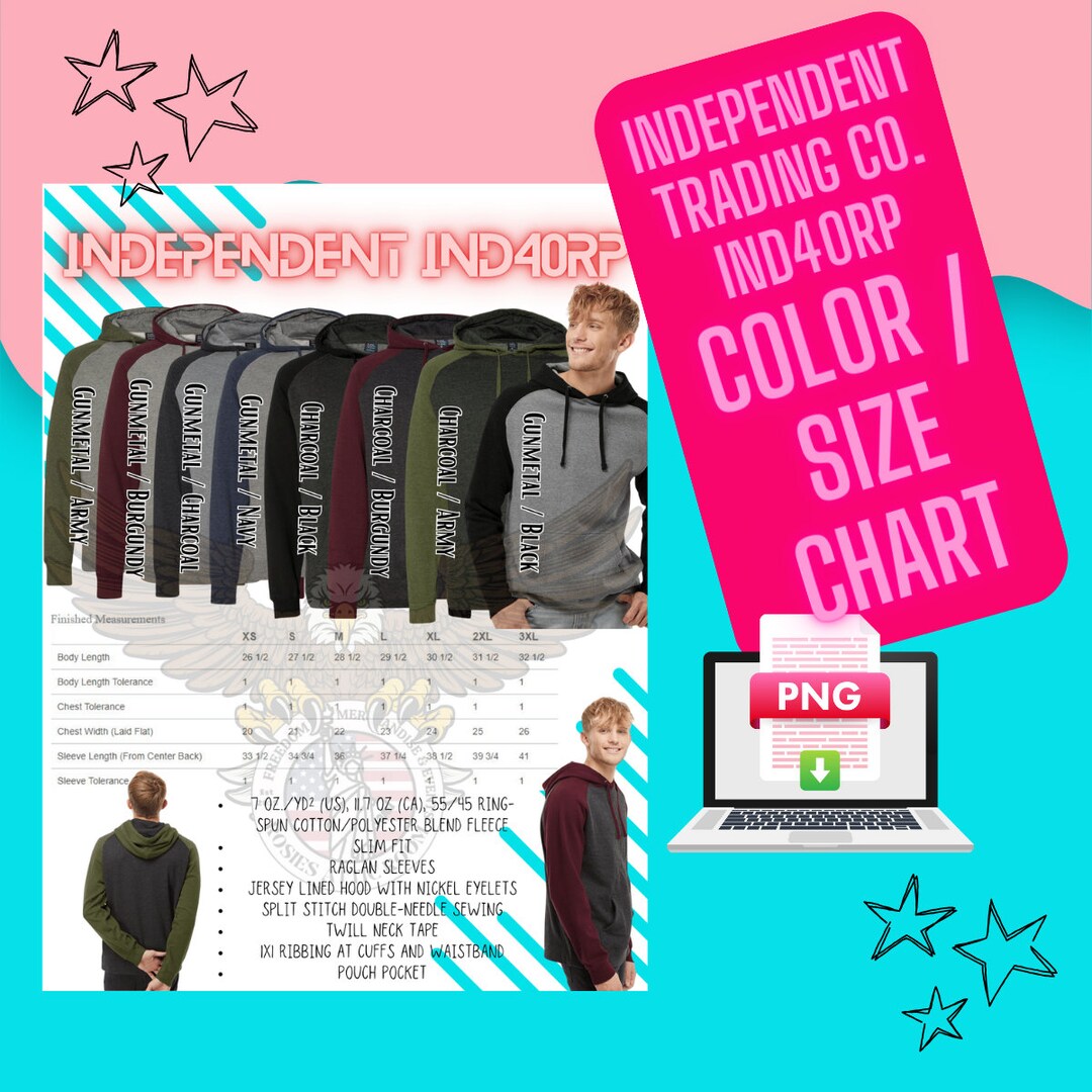 Size / Color Chart Independent Trading Co. IND40RP Digital Download - Etsy