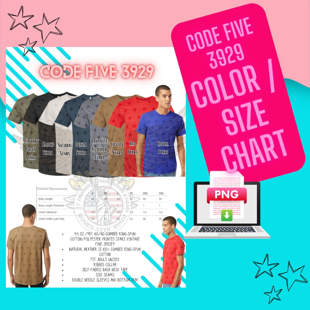 Size / Color Chart Code Five 3929 T-shirt Digital Download - Etsy