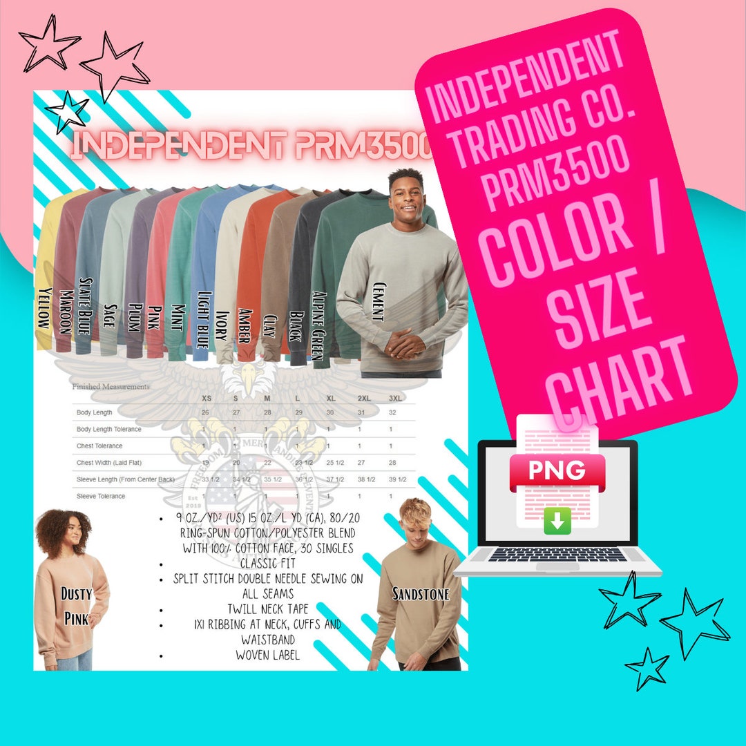 Size / Color Chart Independent Trading Co. PRM3500 Crewneck Sweatshirt ...