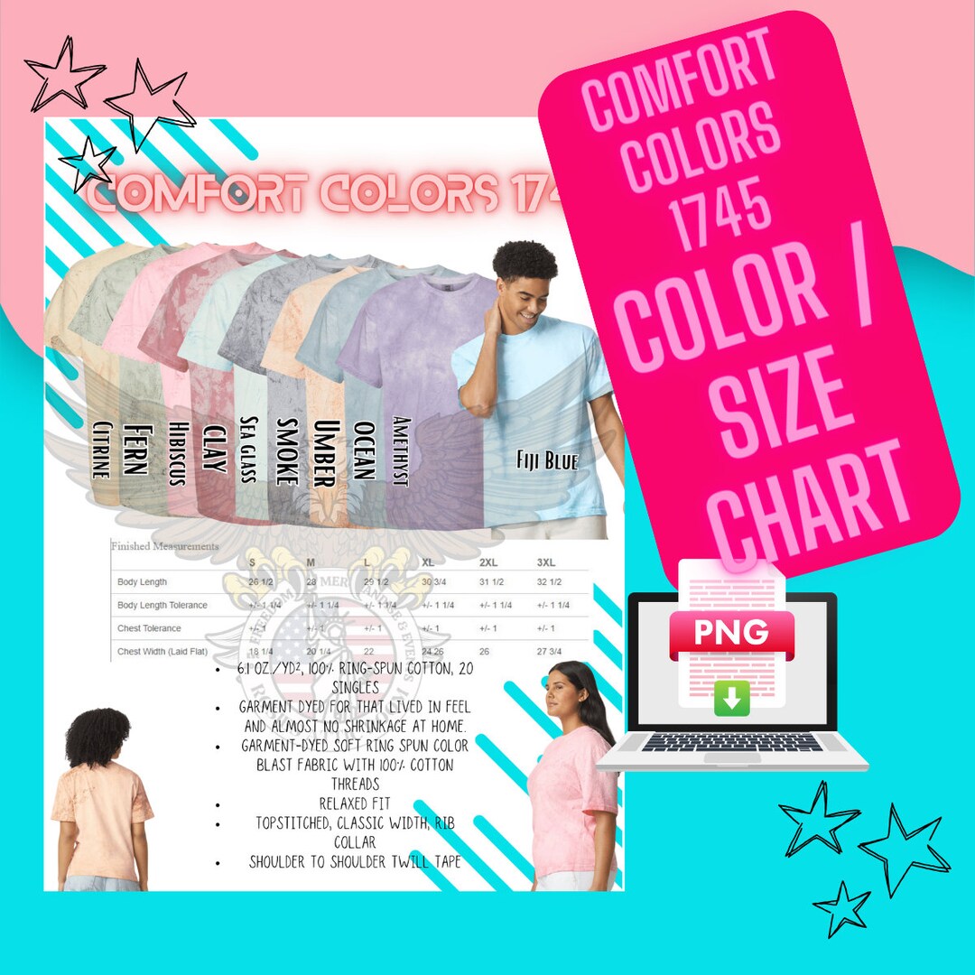 Size / Color Chart Comfort Colors 1745 T-shirt Digital Download - Etsy