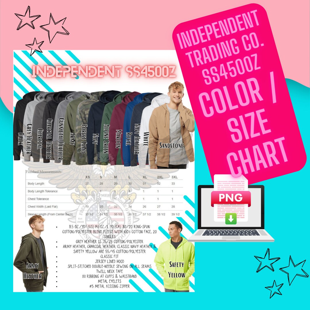 Size / Color Chart Independent Trading Co. SS4500Z Zip Front Hoodie ...