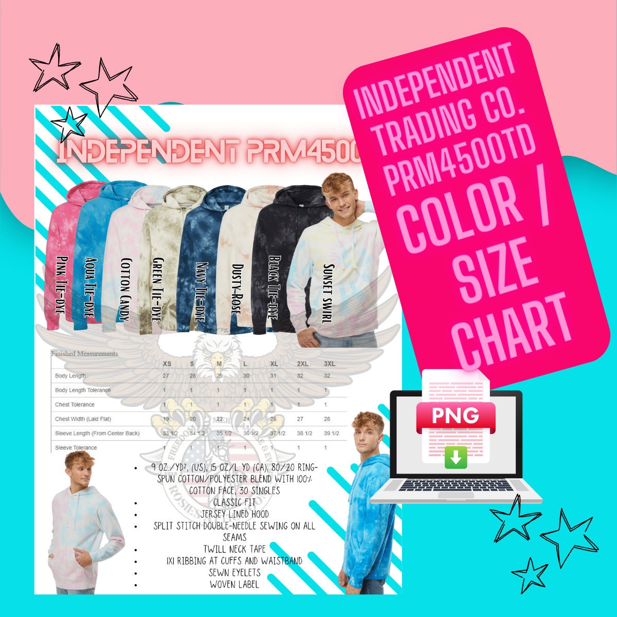 Size / Color Chart Independent Trading Co. PRM4500TD Tie-dye Crewneck ...