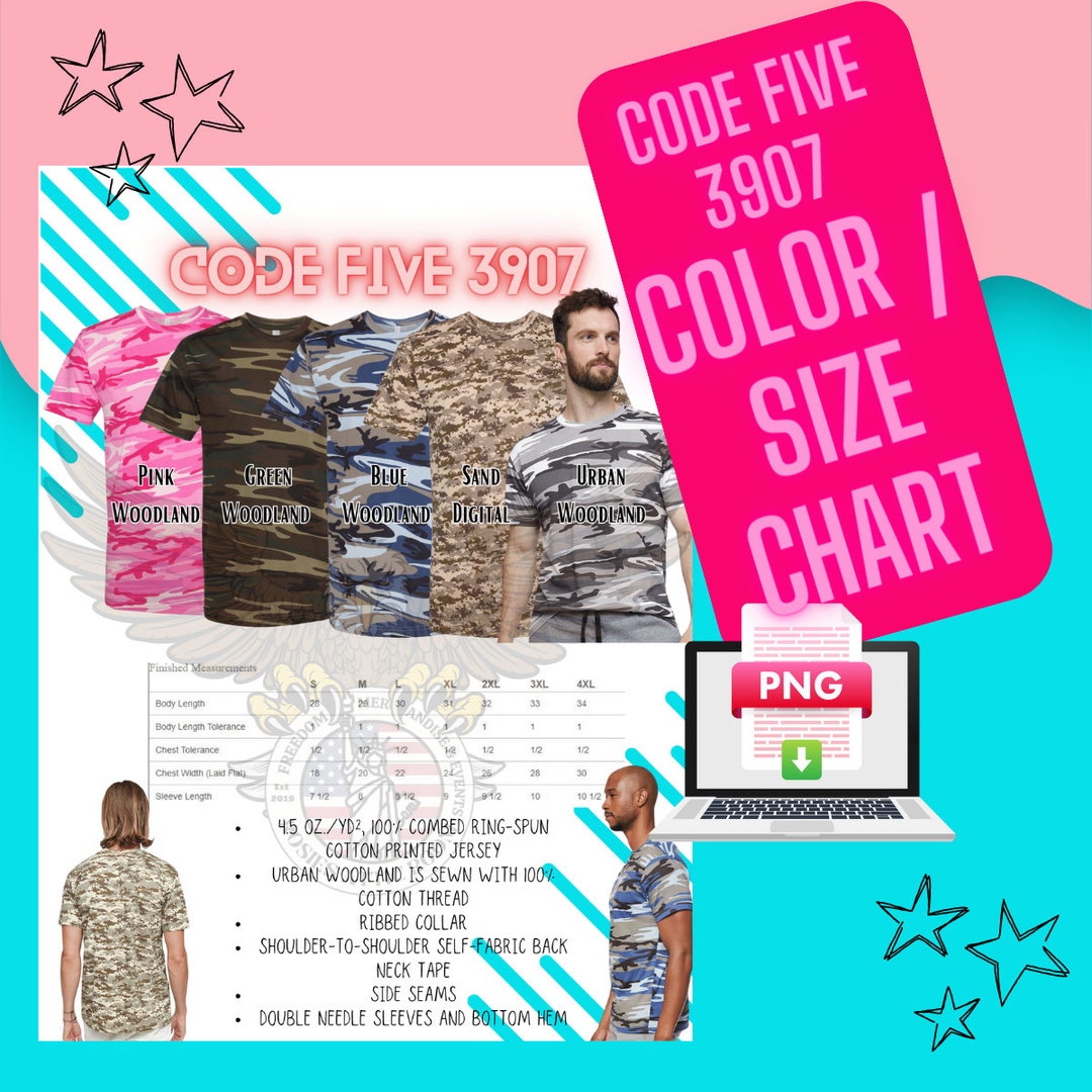 Size / Color Chart Code Five 3907 T-shirt Digital Download - Etsy
