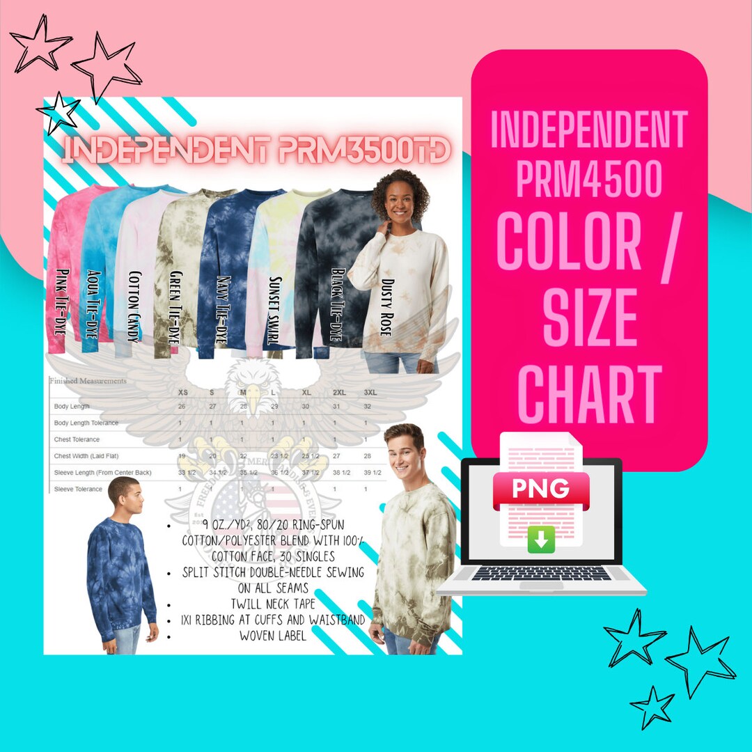 Size / Color Chart Independent Trading Co. PRM3500TD Tie-dye Crewneck ...