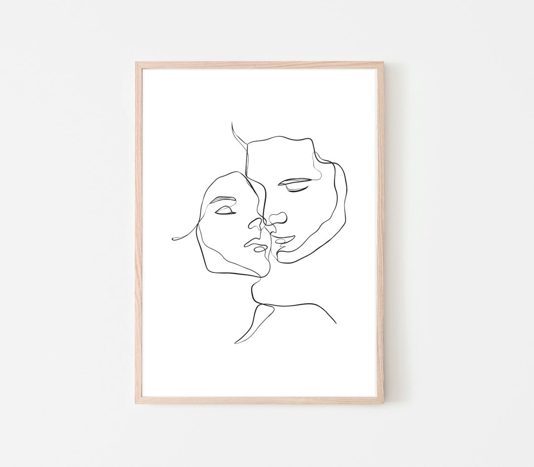 Couple One-line Portrait 3, Woman Line Art, Man Line Art, Line Wall ...