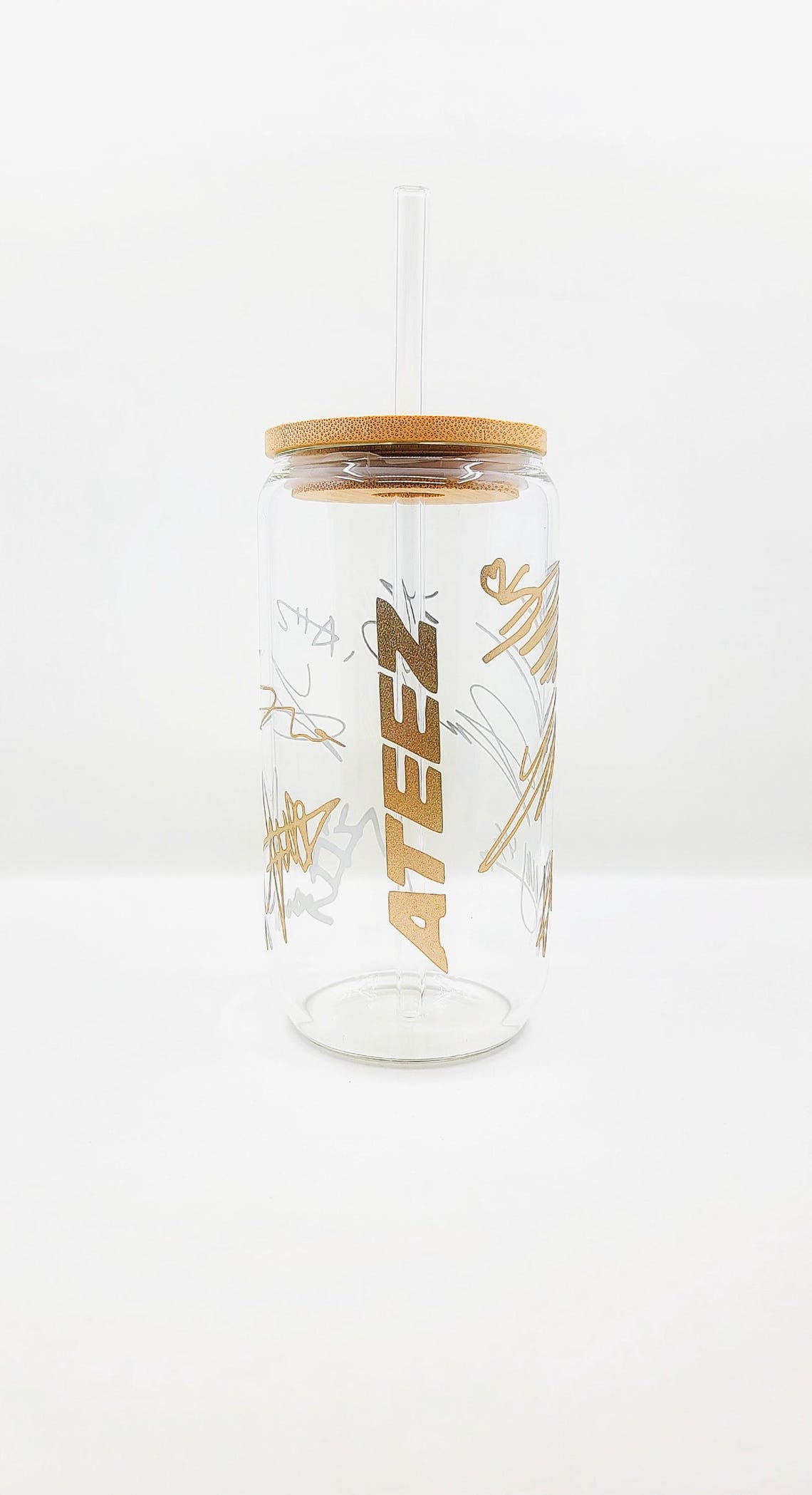 ATEEZ | ATZ Signatures Glass Tumbler Bamboo Lid Glass Straw | Kpop Beer ...