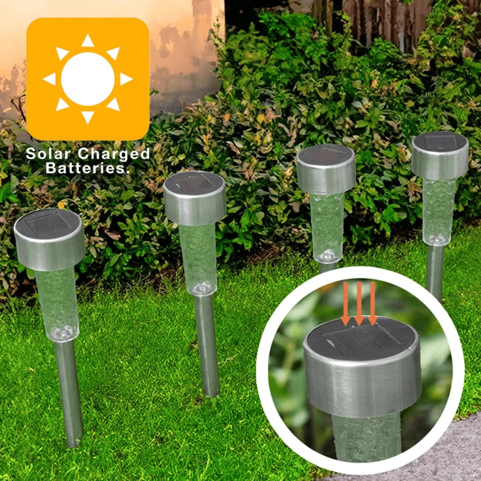 Solar Pathway Lights (steel) - Uplights for House, Fence, Trees, Flags ...