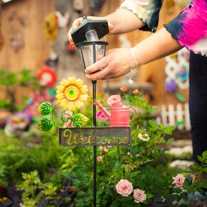 Watering Can Welcome Sign Solar Stake - Etsy