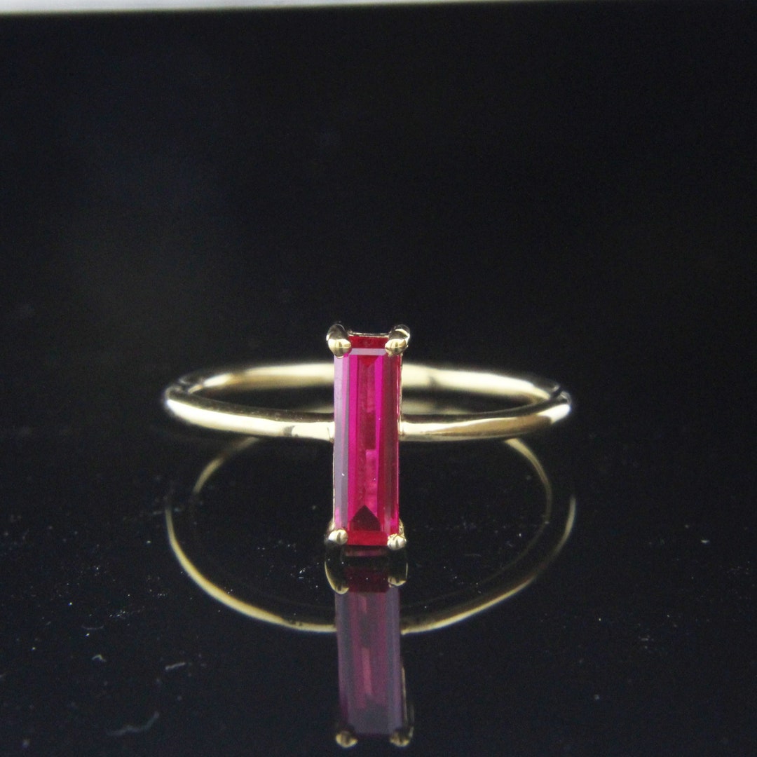 Ruby Baguette Ring, Long Thin Baguette Ruby Ring, July Birthstone Ring ...