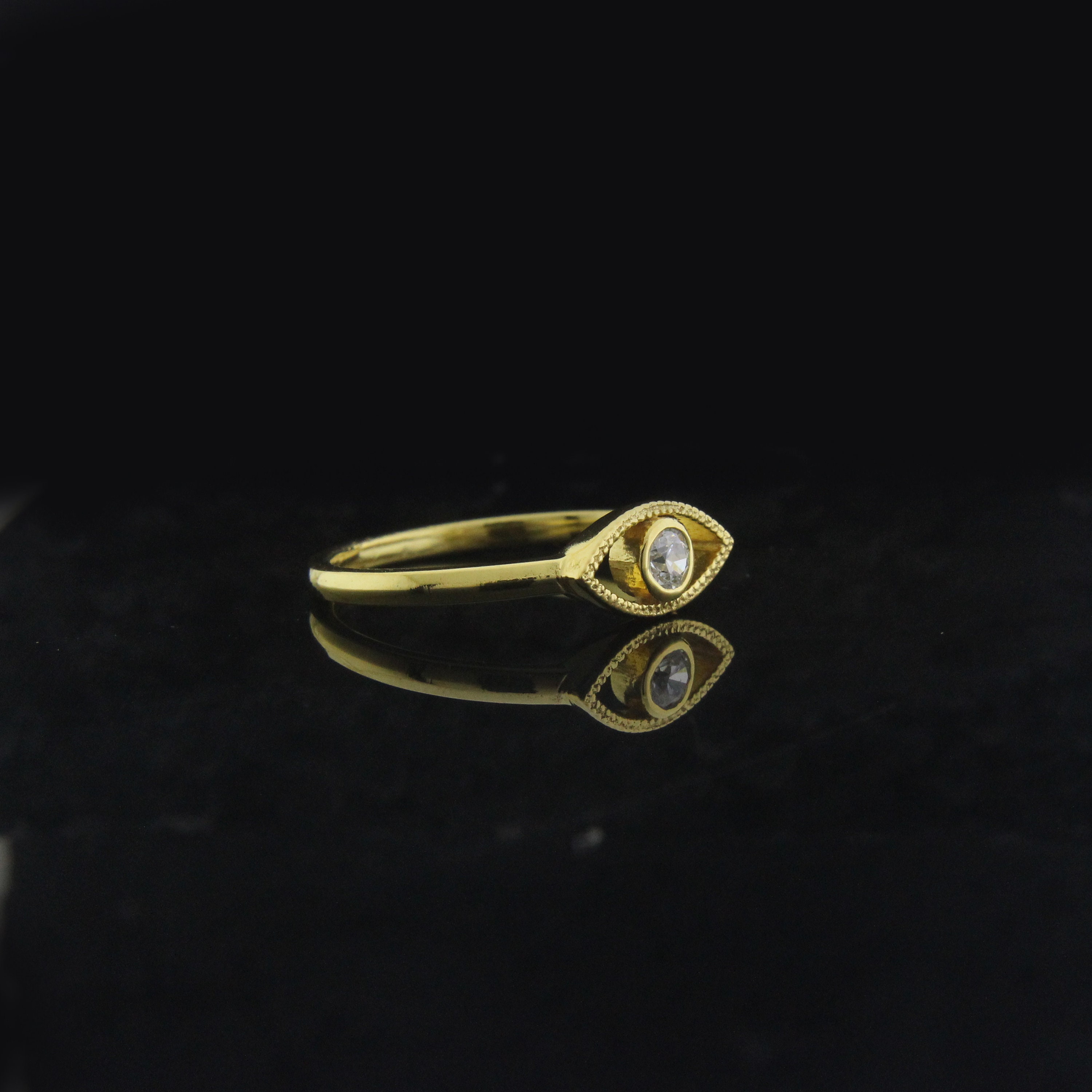 2.2mm Diamond Evil Eye Ring, Bezel Set 0.05ct Diamond, Evil Eye Ring ...