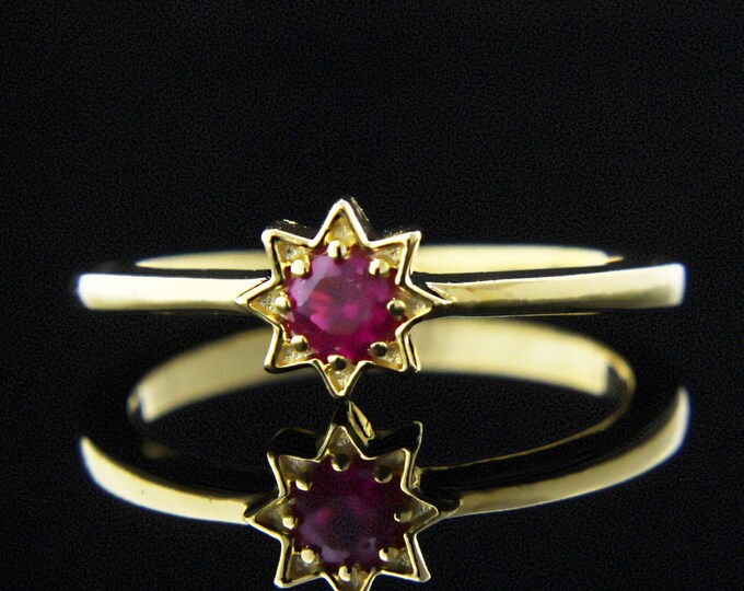 Vintage Ruby Flower Ring, 9ct 9k Yellow Gold Diamond Butterfly Ring ...