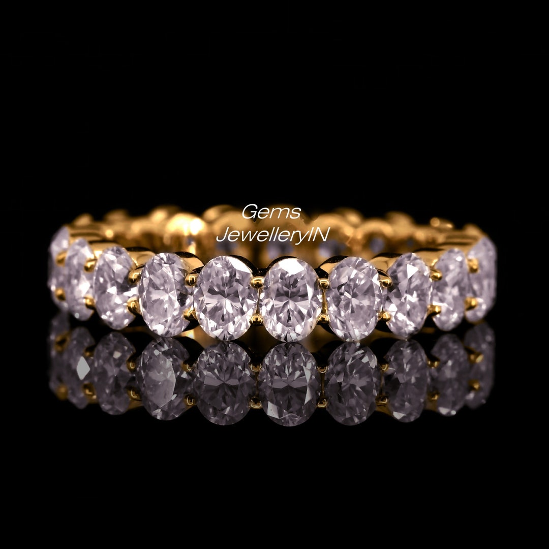 Oval Diamond Eternity Band, Oval Engagement Ring, Diamond Wedding Ring, Yellow Gold Band ...