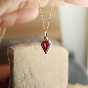 14k Gold Bezel Ruby Pendant Necklace: Shield Cut July Birthstone - Etsy
