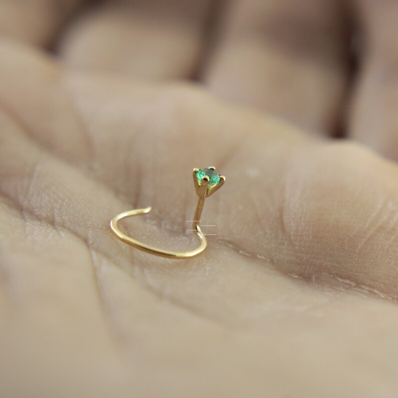 10k Gold Emerald Nose Pin: Green Gemstone Stud - Etsy