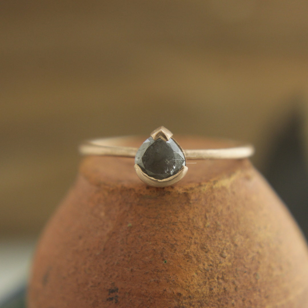 Brushed 10k Rose Gold Salt & Pepper Diamond Ring | Minimalist ...