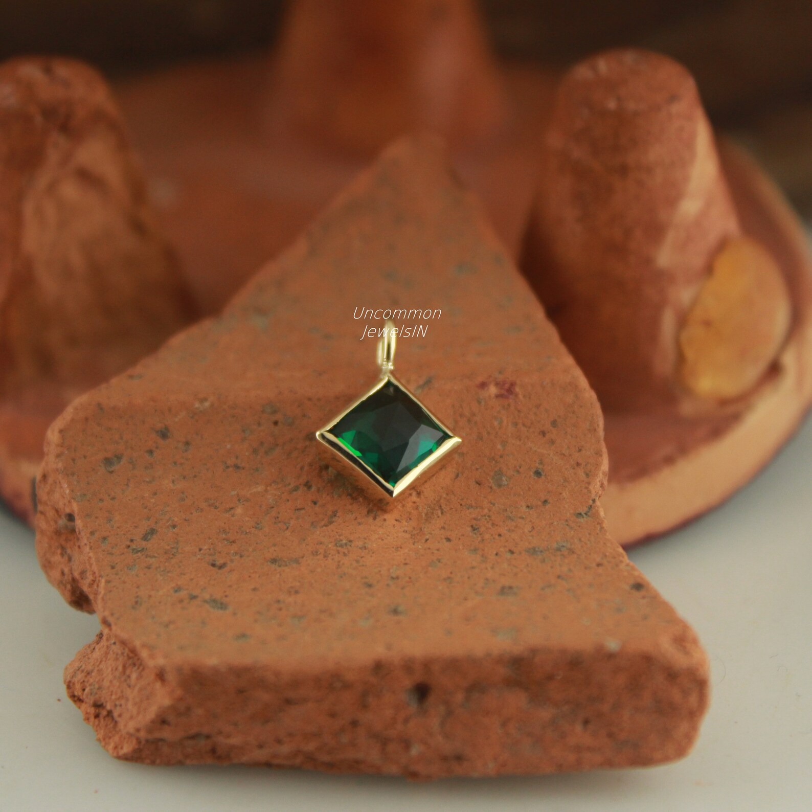 Princess Emerald Charm Pendant 14k Gold Square Charm May - Etsy