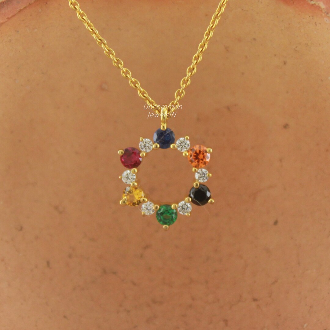 Unique Multi Color Gemstone Round Pendant, Birthday Gift, Engagement ...