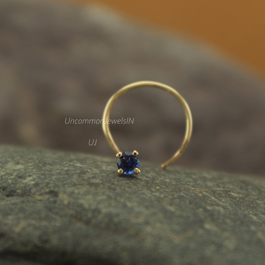 Blue Sapphire Nose Stud, Blue Nose Pin, Sapphire Nose Ring, C Wire 10k ...