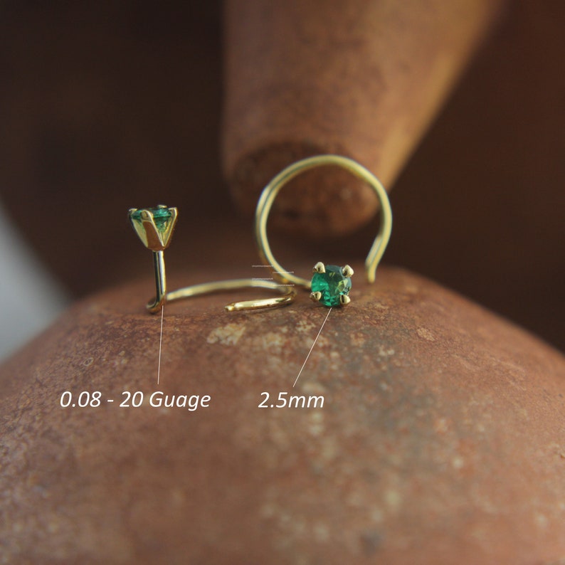 10k Gold Emerald Nose Pin: Green Gemstone Stud - Etsy