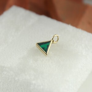 14k Gold Bezel Triangle Lab Emerald Charm: Minimalist Pendant - Etsy