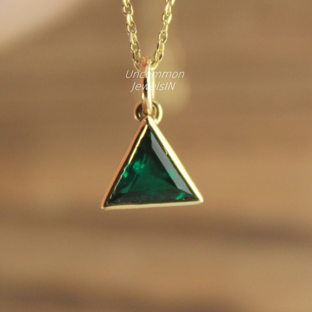 14k Gold Bezel Triangle Lab Emerald Charm: Minimalist Pendant - Etsy