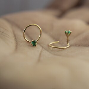 10k Gold Emerald Nose Pin: Green Gemstone Stud - Etsy