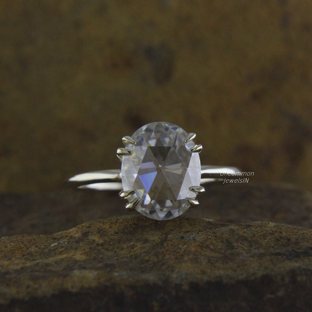 Oval White Sapphire Engagement Ring, Tiger Claw Prong Set Oval Sapphire ...