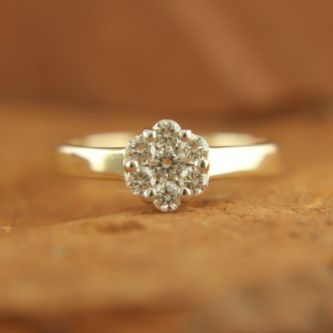 Lab Diamond Flower Ring: 14K Gold Pressure Set Anniversary Ring - Etsy