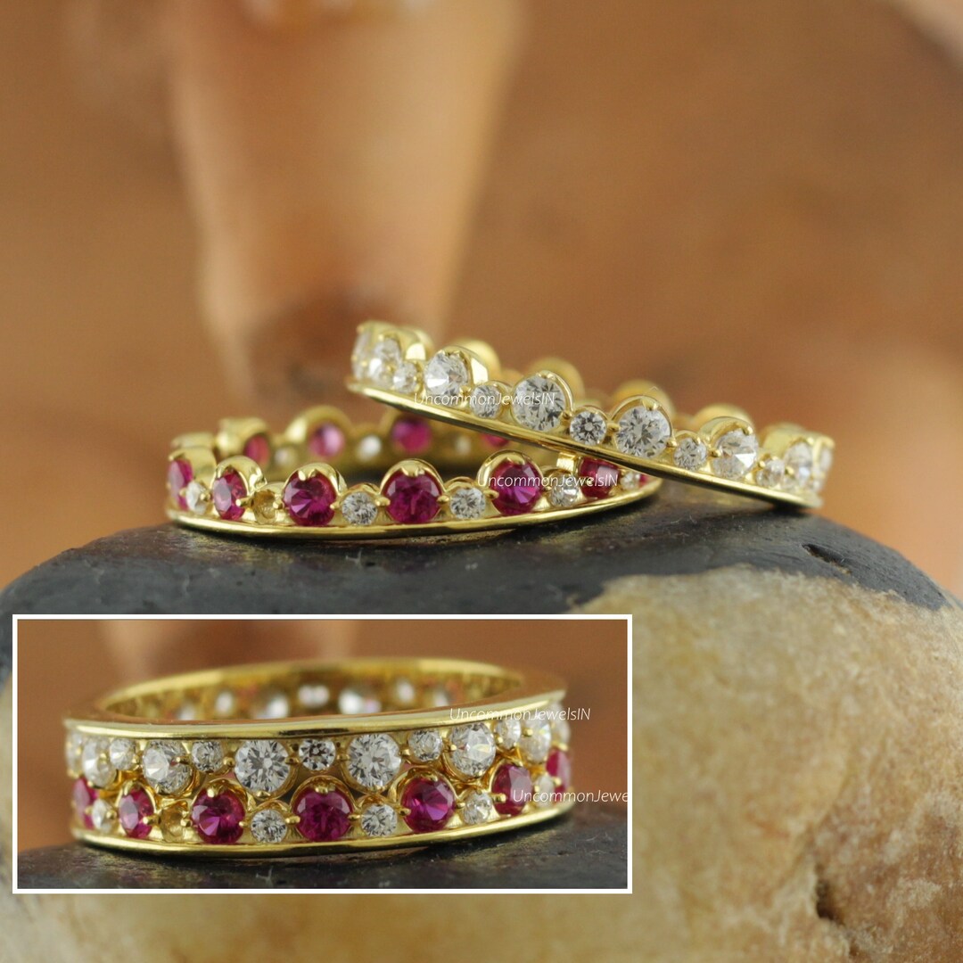 Ruby Diamond Eternity Band, Bridal Ring Set, Matching Ruby Diamond ...