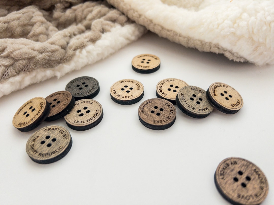 Custom Wood Buttons, Clothing Label, Sew on Tags, Personalized Wooden ...