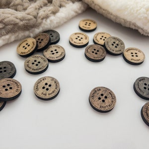 Custom Wood Buttons, Clothing Label, Sew on Tags, Personalized Wooden ...
