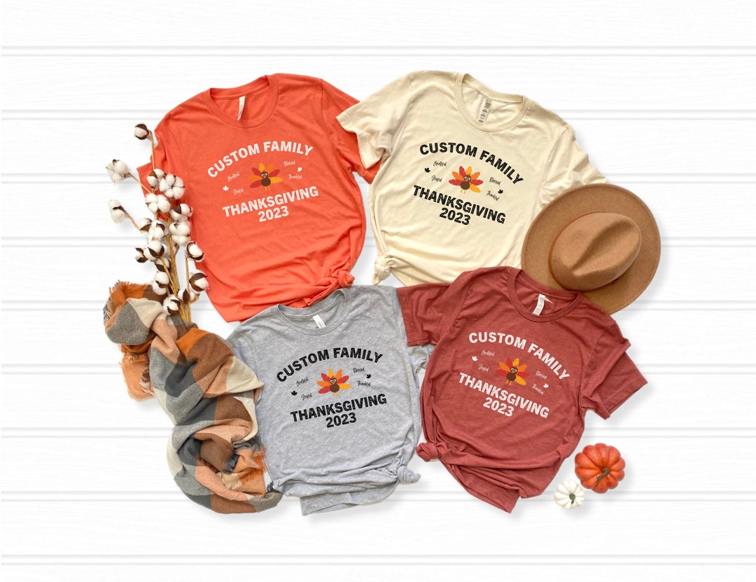 Custom Thanksgiving Day Tee, Personalized Matching Family Thanksgiving ...