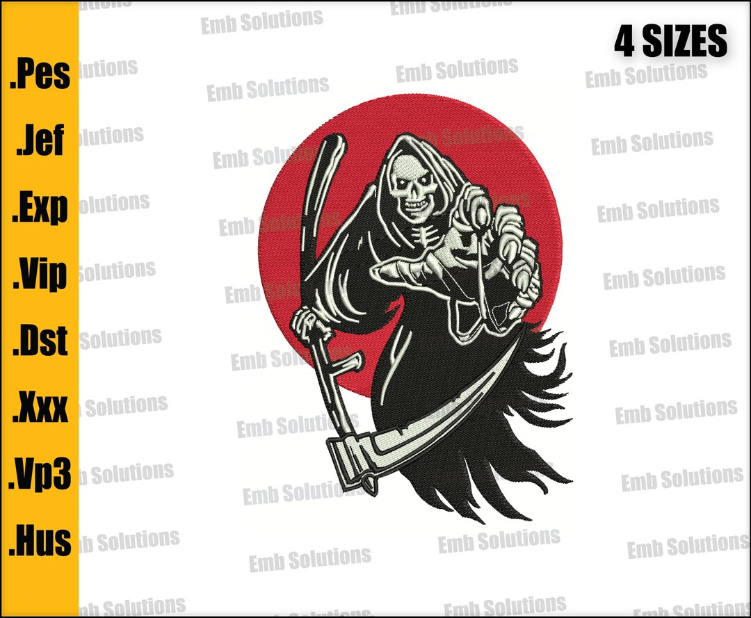 Halloween Soul Reaper Embroidery Designs, Soul Reaper Embroidery, Soul ...