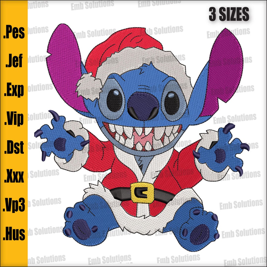 Christmas Stitch Santa Embroidery, Stitch as Santa Claus Embroidery ...