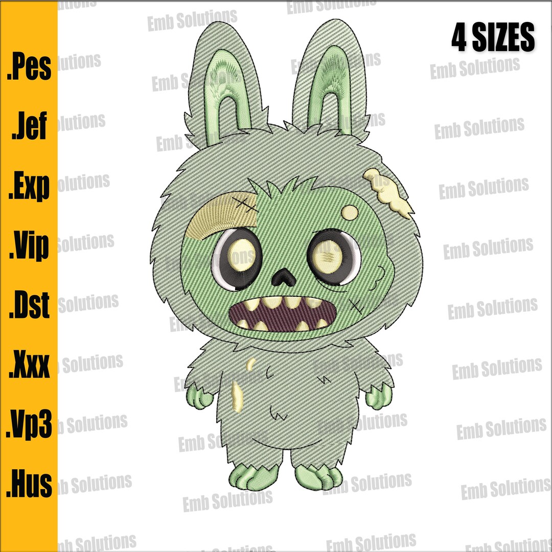 Creepy Cute Zombie Labubu Embroidery File - Monster Character Halloween ...