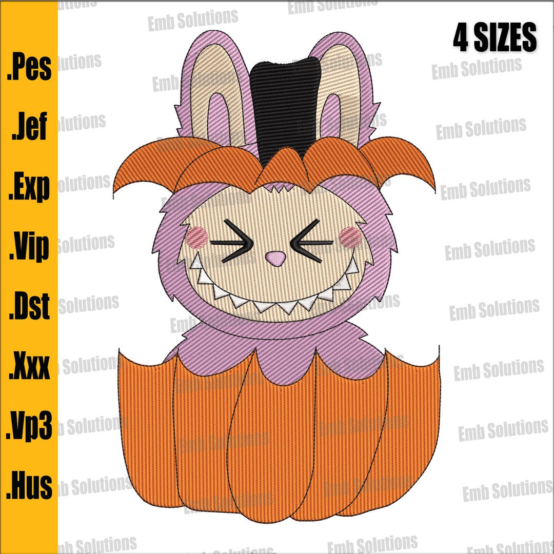 Spooky Labubu Inside Pumpkin Embroidery File – Fun and Cute Halloween ...