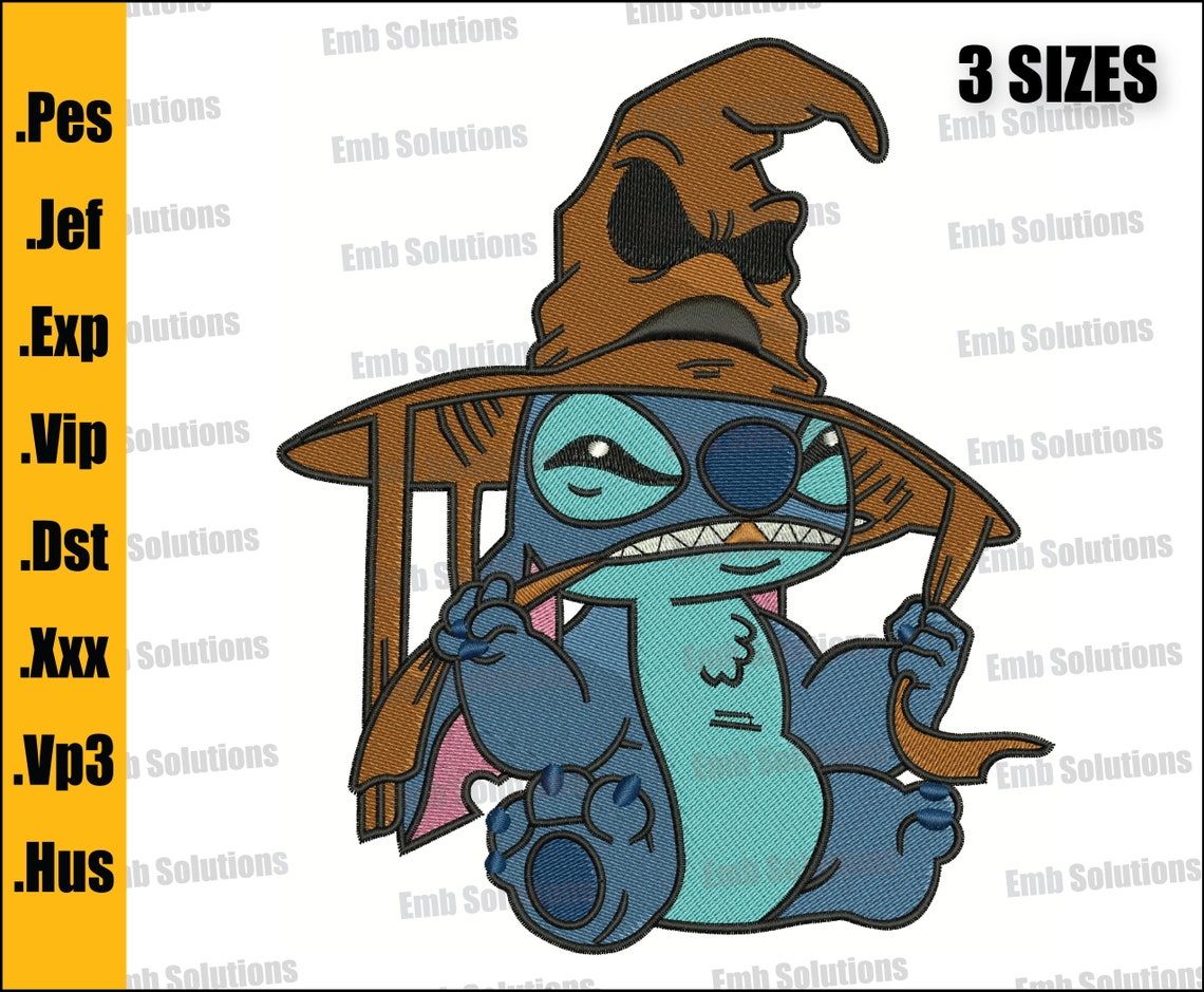 Stitch Wearing Sorting Hat Lilo And Stitch Machine Embroidery Etsy