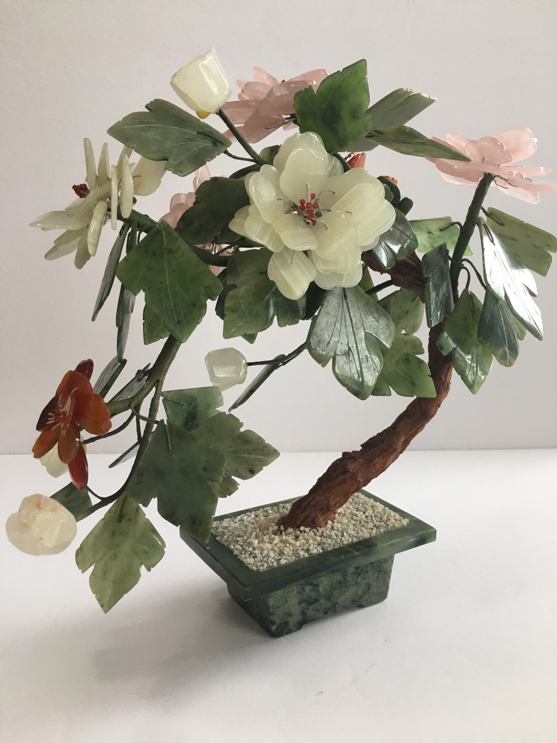 Vintage Chinese Jade and Semi Precious Stone Bonsai Tree. Carnelian ...