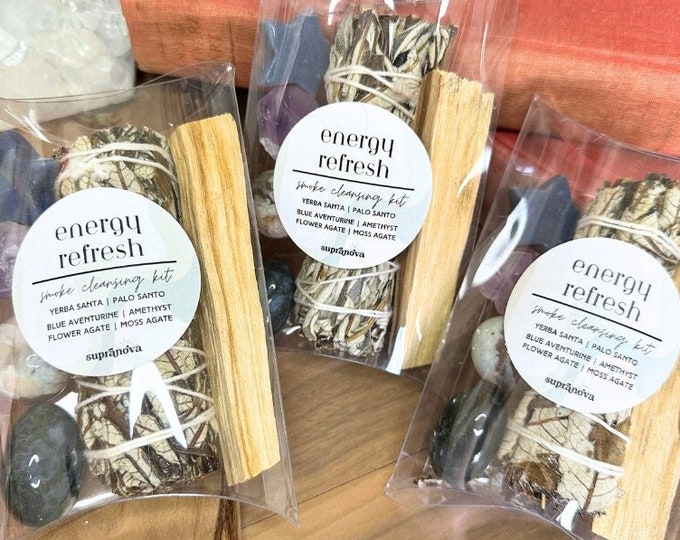 Energy Refresh Kit, Smudge Bundle W/ Crystals, Yerba Santa + Palo Santo ...
