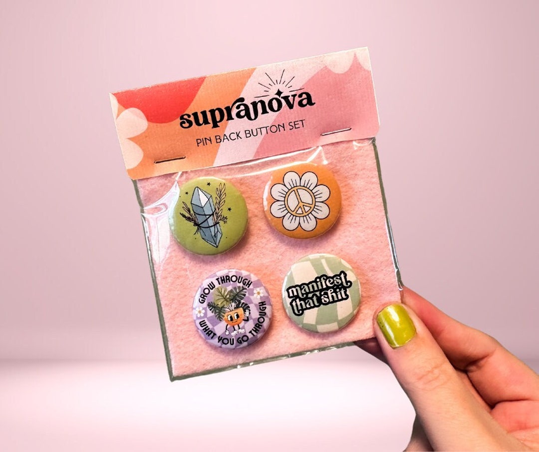 Pin Back Button Set of 4, Cute Tiny Badge Buttons, Witchy Accessories ...