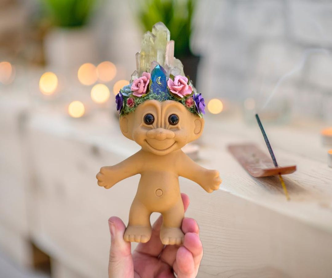 Crystal Troll Doll, Vintage Russ Troll Doll Citrine and Quartz Hair ...