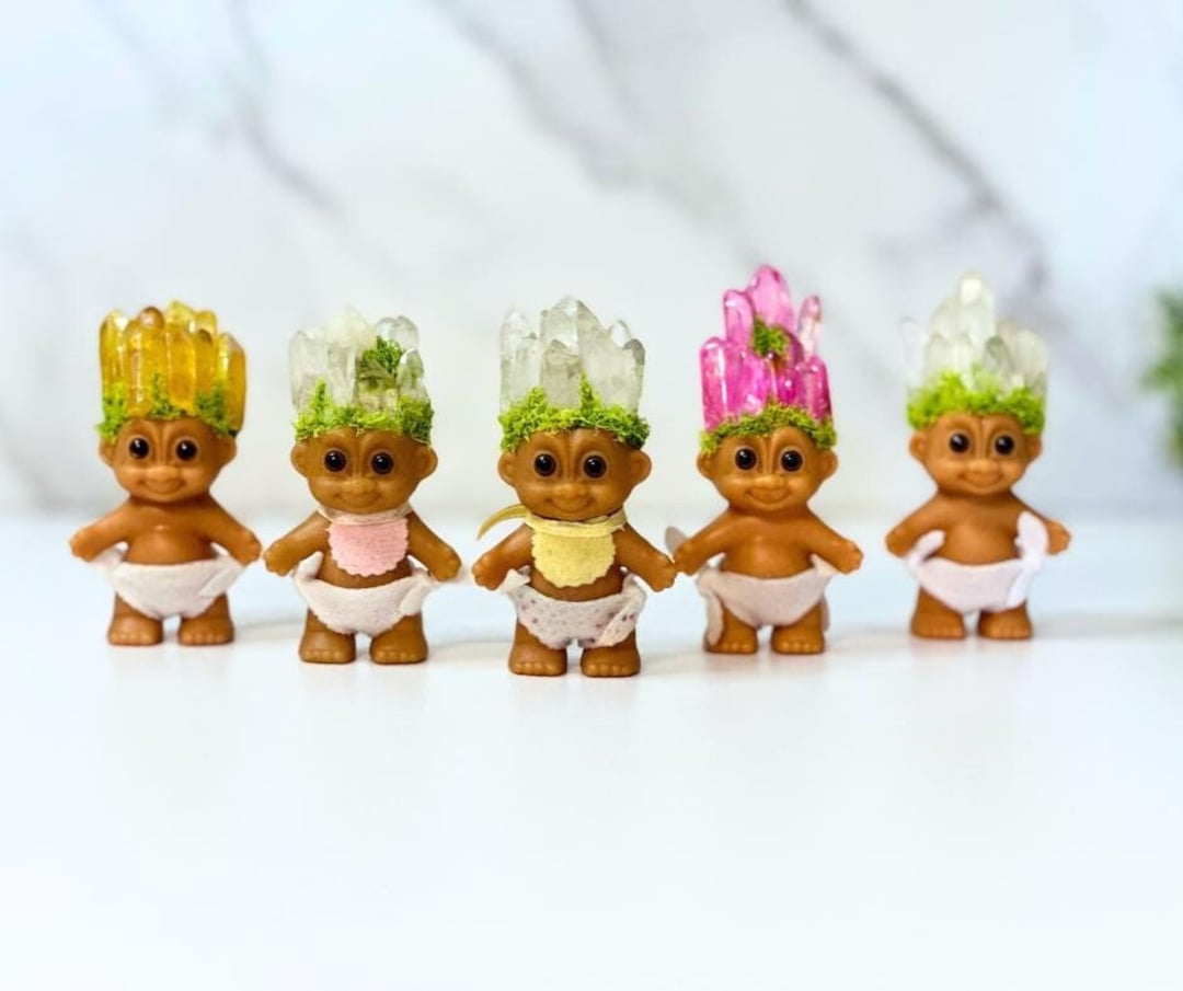 Baby Quartz Crystal Trolls, Cottagecore Fairy Decor, Moss Troll ...