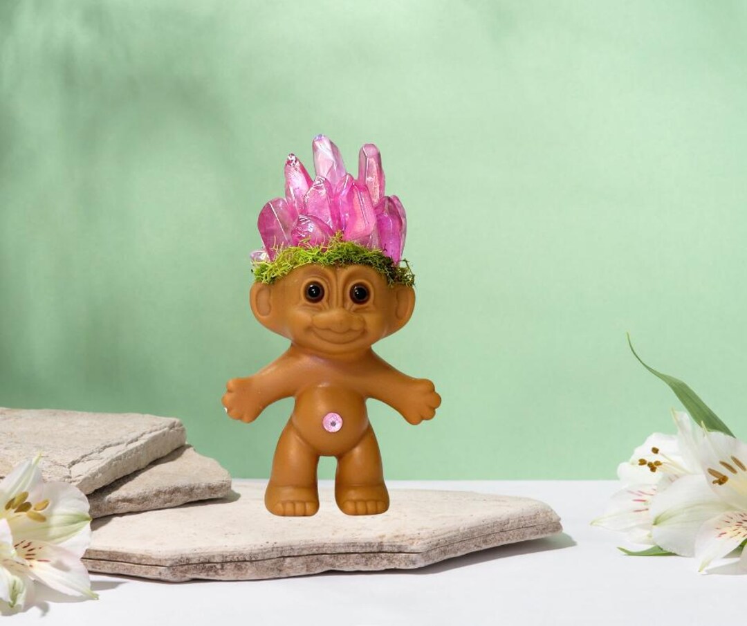 Retro Crystal Troll Doll, Yellow Aura Quartz Hair, Goddess Figurine ...