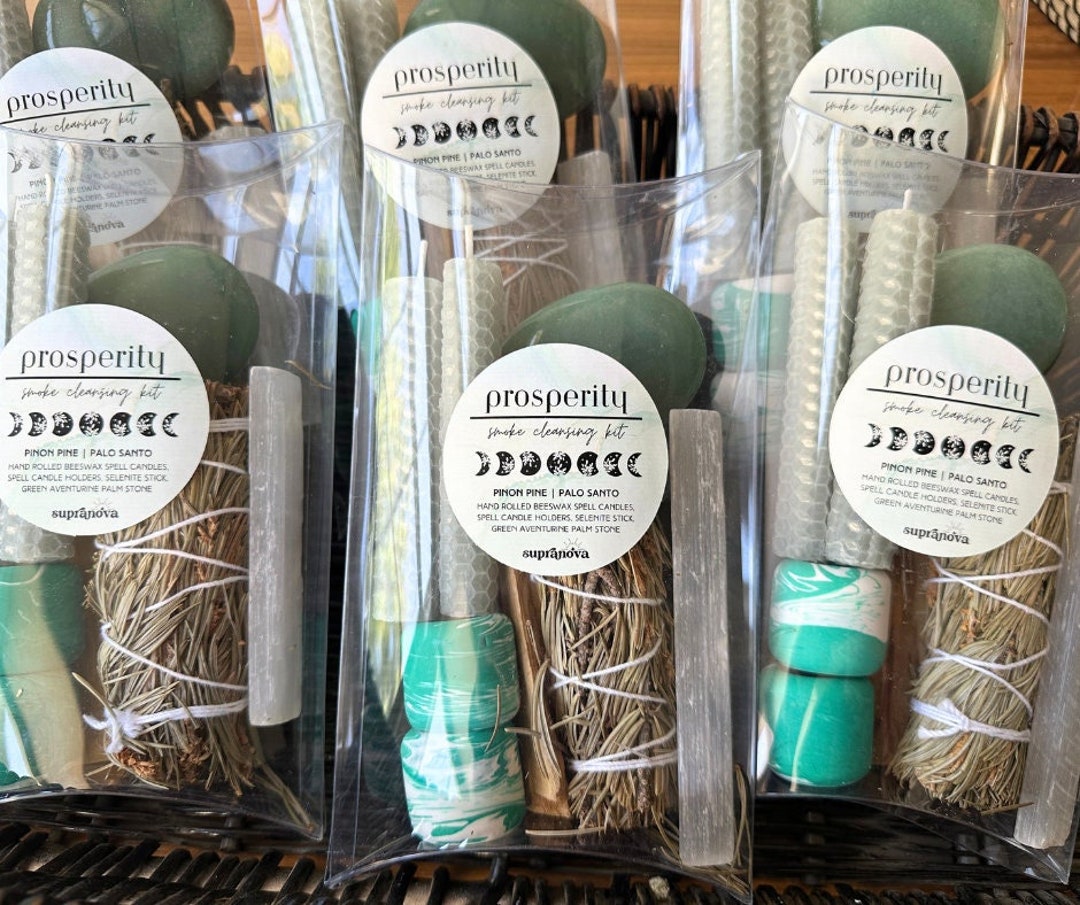 Prosperity Smoke Cleansing Kit, Spell Candles W/ Pinon Pine, Palo Santo ...
