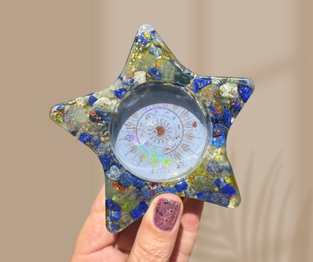 Lapis Lazuli & Green Aventurine Crystal Candle Holder, Star Votive ...