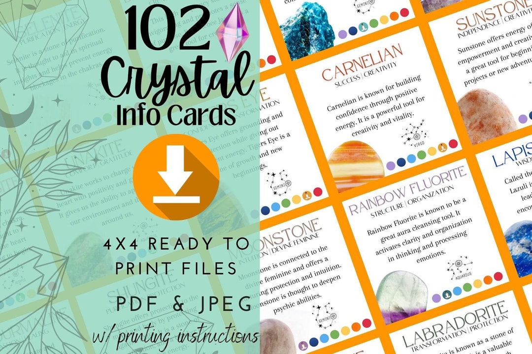 102 Digital Printable Crystal Information Cards, Instant Download PDF ...